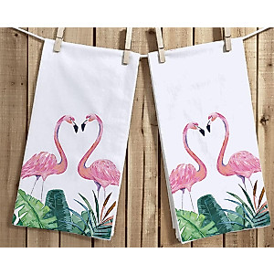 Watercolor Flamingo Kitchen Dish Towel 18 x 28 Inch Set of 2, Seasonal Summer Flamingo Tea Towels Dish Cloth for Cooking Baking
