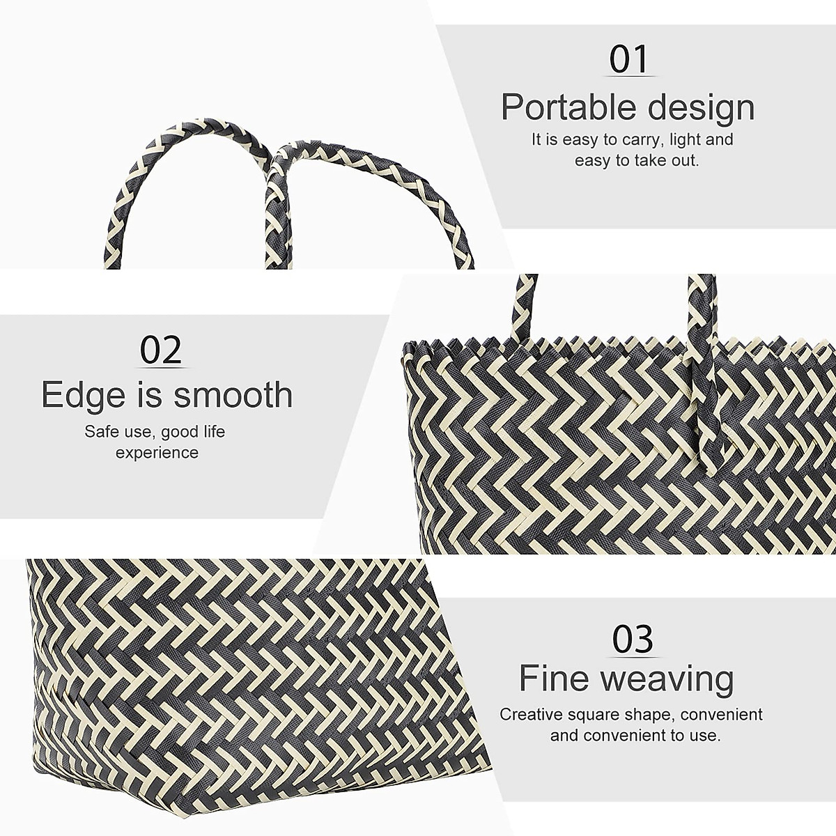 Cabilock Women's Clutch Handbags Summer Rattan Bag Straw Tote Bags Handbags Moroccan Market Basket French Wicker Basket Fruit Vegetables Shopping Bag with Handle for Beach Summer Black Beach Tote