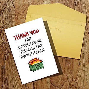 Qiliji Funny Thank You Card for Men Women, Appreciation Card for Coworker Boss Teacher Friend Doctor, Thank You For Supporting Me Through This Dumpster Fire