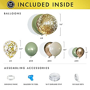 Sweet Baby Co. Sage Green Balloon Garland Kit for Neutral Arch with Matte Sage Olive, Taupe, White, Gold Metallic, Confetti Balloons for Baby Shower, Eucalyptus Party Decorations, Birthday Ballon Wall