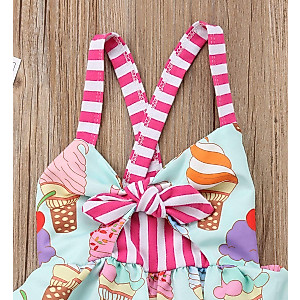 YOUNGER TREE Toddler Baby Girls Summer Skirt Ice Cream Print Sleeveless Strap Backless Dress (Green, 3-4 T)