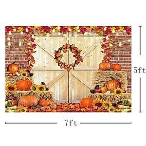 MEHOFOND Thanksgiving Fall Backdrop for Photography Autumn Pumpkin Baby Shower Decorations Thanksgiving Harvest Maple Leaves Sunflower Rustic Wood Background Party Supplies Photobooth Banner 7x5ft