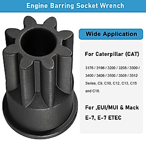 Engine Barring/Turning Socket Wrench For CAT Caterpillar, EUI/MUI & Mack Engines, Fits 3176/3196/3200/3208/3300/3400/3406/3500/3508/3512 Series, C9, C10, C12, C13, C15 and C16 & E-7, E-7 ETEC