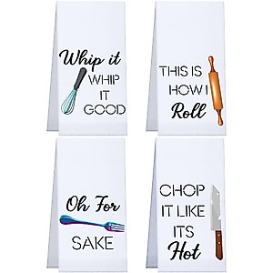 Patelai 4 Pieces Funny Kitchen Towels Dish Towels with Funny Saying Cute Decorative Dishcloths Sets Fun Dish Towels for Housewarming Present Home Kitchen Tools, 16 x 24 Inch