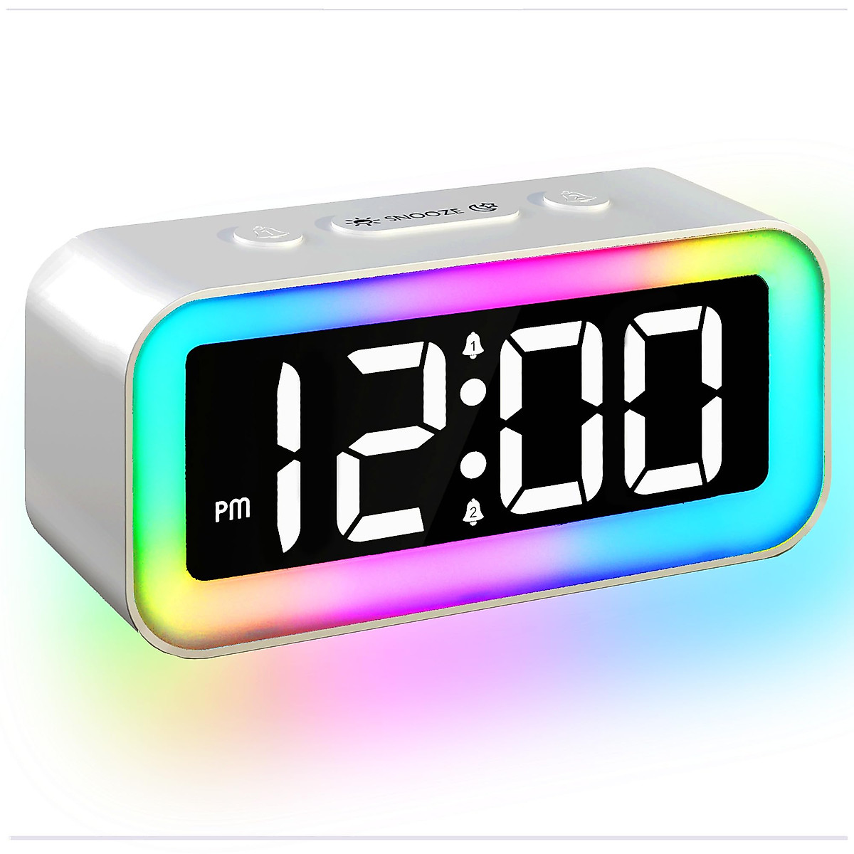 Colorful Nightlight LED Digital Alarm Clock with Super Loud Dual alarm, Weekday mode, Snooze, Dimmer, USB Charging Port for Livingroom, Bedroom, Bedside, Heavy Sleeper, Adult, Kid, Teens, gift, Silver