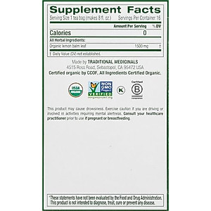 Traditional Medicinals Organic Lemon Balm Herbal Tea, Calming and Supports Digestion, (Pack of 1) - 16 Tea Bags