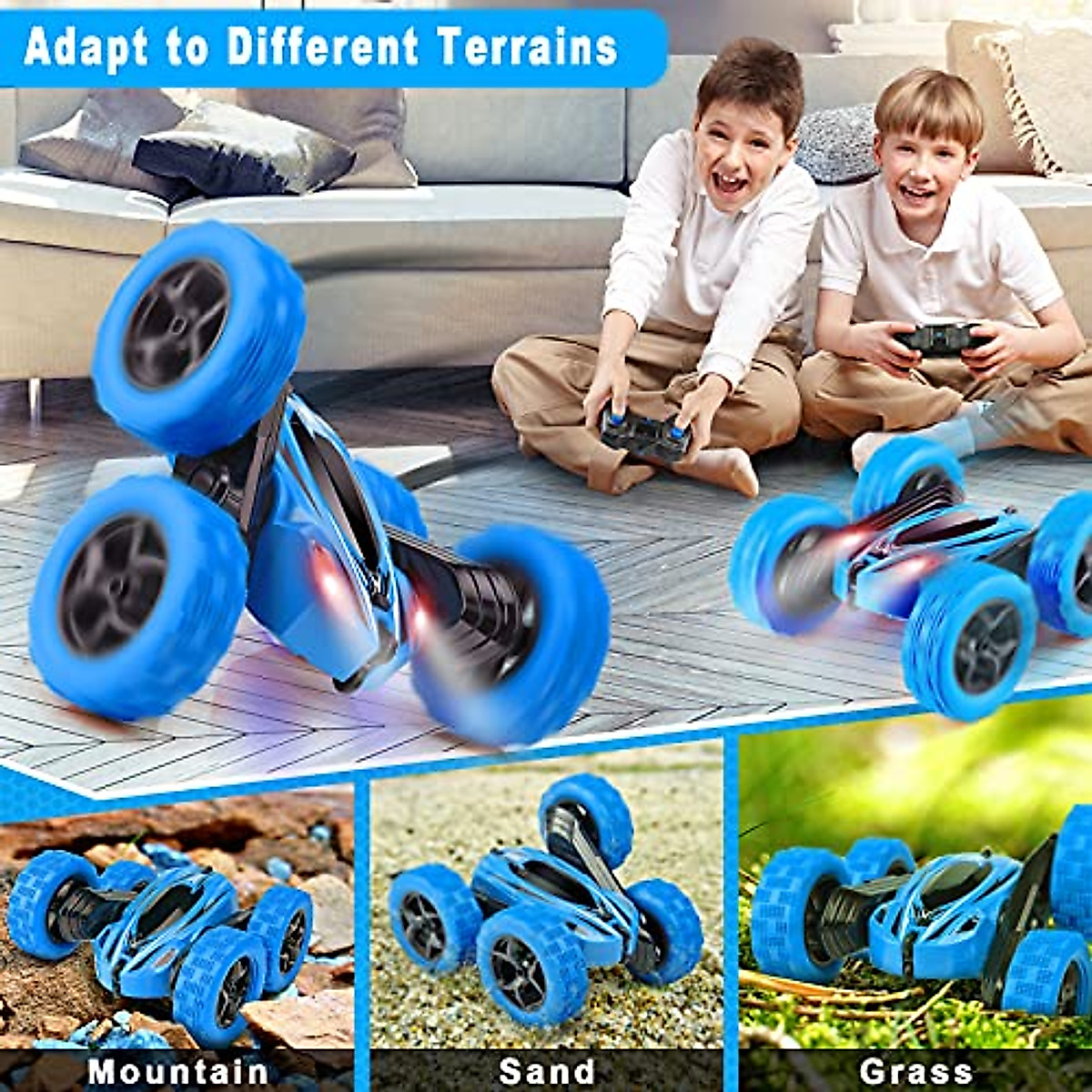 ORRENTE Remote Control Car, RC Cars 2.4GHz Fast Stunt RC Car, 4WD Double Sided 360° Rotating RC Trucks with Headlights, Off Road RC Crawler Toy Cars for Kids Gift for Boys Girls