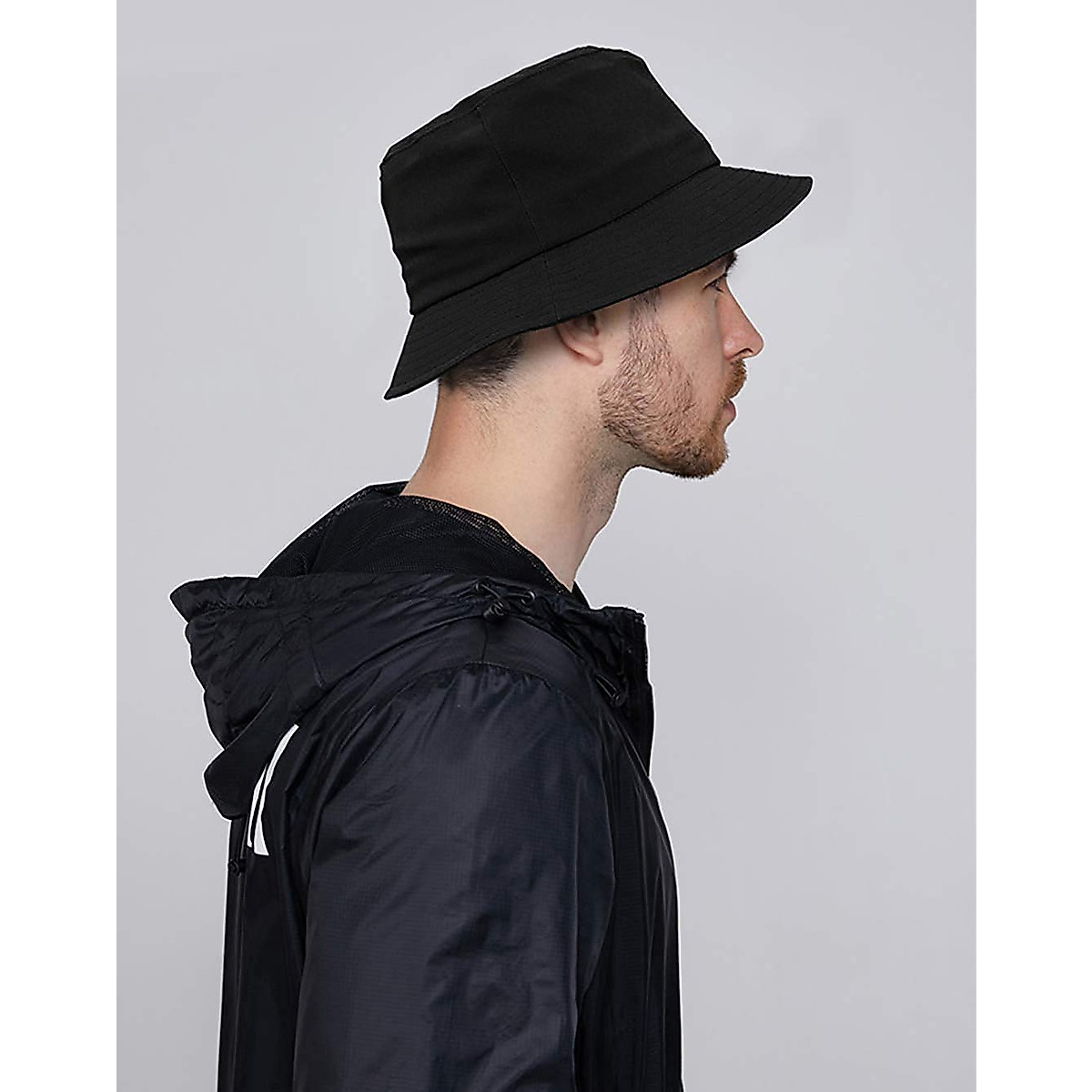 DOCILA Black Bucket Hat for Men Women Waterproof Rain Hats Packable Summer Fishing Golf Sun Caps Quick Dry Fisherman Hats Sombrero