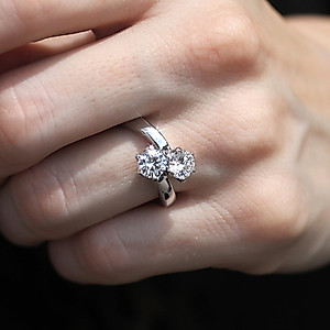 DoubleAccent Sterling Silver Ring Wedding Ring Round 1.7 carat CZ Stone Two-Stone by-your-side Engagement Ring 12MM (Size 5 to 10), 7