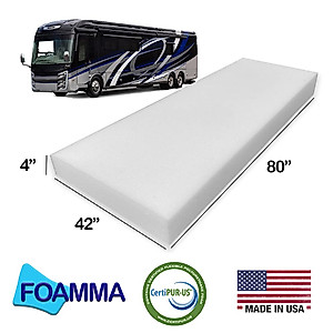 Foamma 4” x 42” x 80” Camper/RV Travel High-Density Bunk Mattress Foam Replacement, Made in USA, Comfortable, Travel Trailer, CertiPUR-US Certified, Cover Not Included