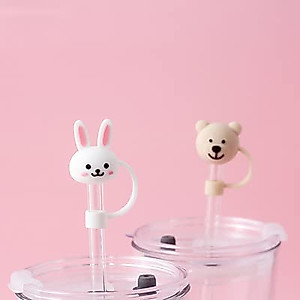 Beyonday Cute Silicone Straw Plug, Reusable Cartoon Animals Plugs Cover, Drinking Dust Cap, Splash Proof Straw Tips, Cup Straw Accessories (Bear)