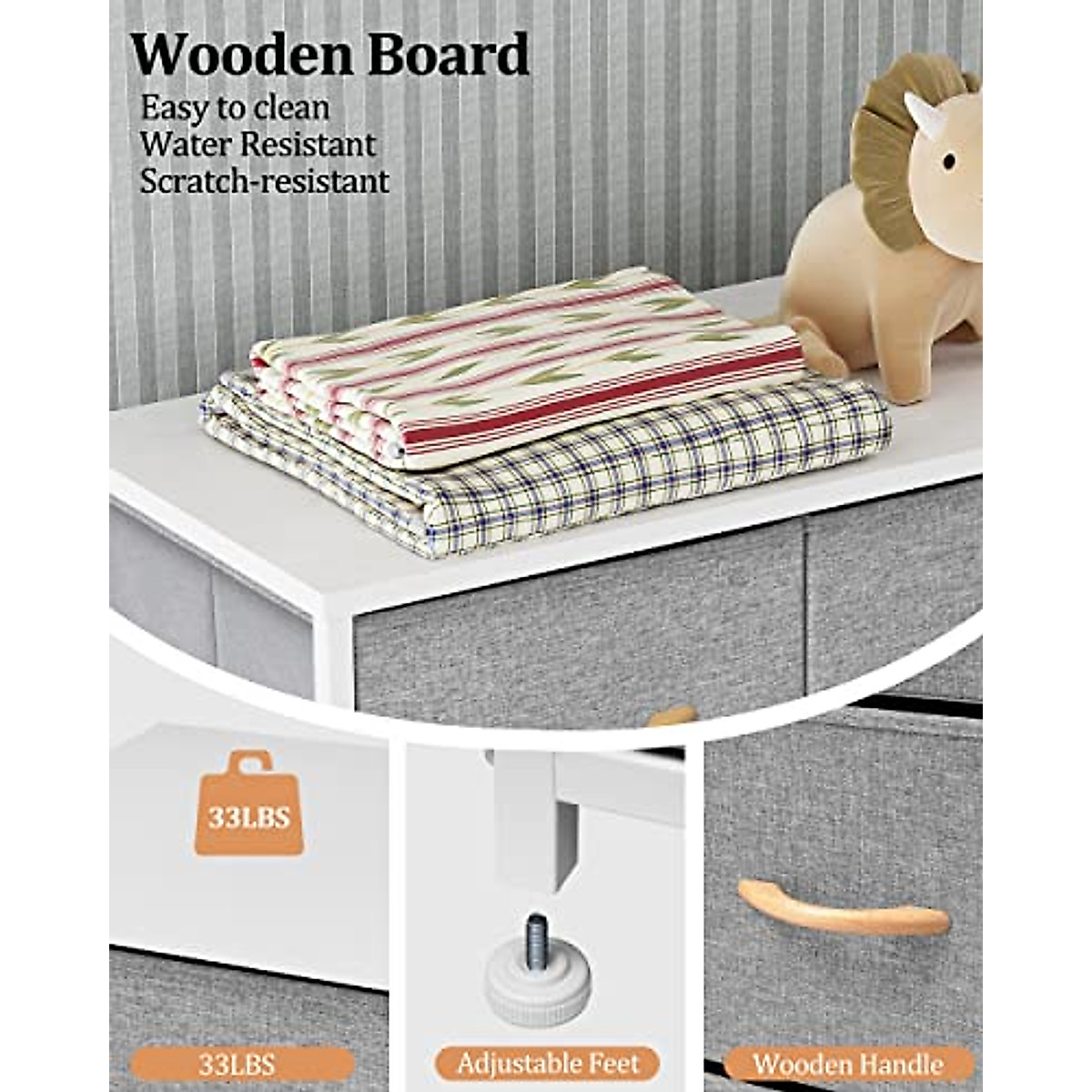 JOINHOM Dresser Storage Tower with Drawers, Fabric Tall Dresser Drawer for Bedroom, Office, Entryway, Living Room and Closet- Sturdy Steel Frame, Easy Pull Bins & Wooden Top