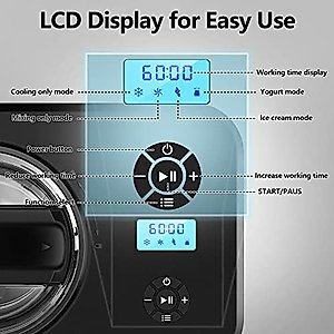 KUMIO 1.5 Quart Ice Cream Maker with Compressor, No Pre-Freezing, 4 Modes Ice Cream Maker Machine with LCD Display, Timer, Automatic Gelato & Yogurt Machine, Stainless Steel