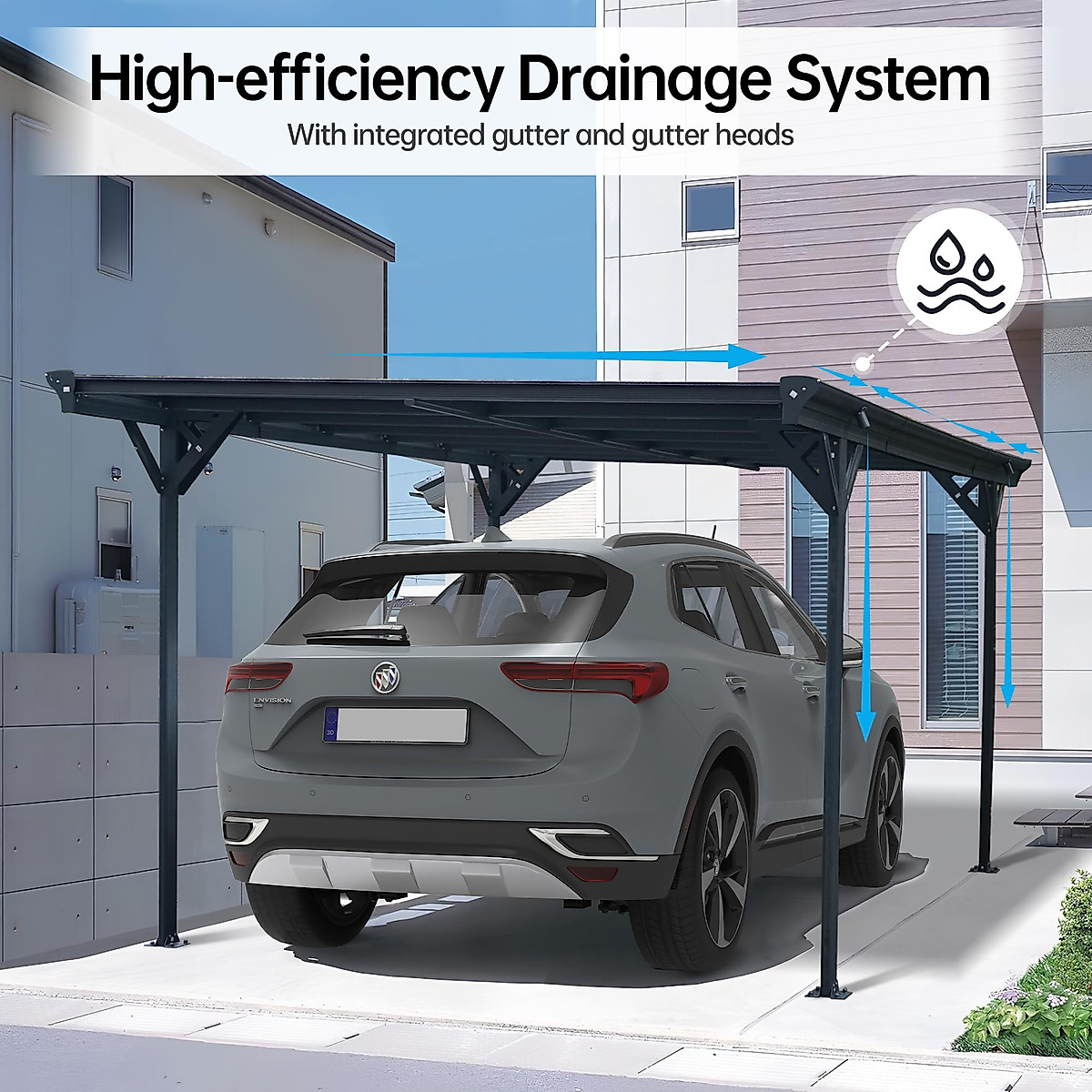 Real Relax Carport Heavy Duty Metal, 10 x 16 ft Aluminum Pitched-Roof Canopy with Polycarbonate Panel