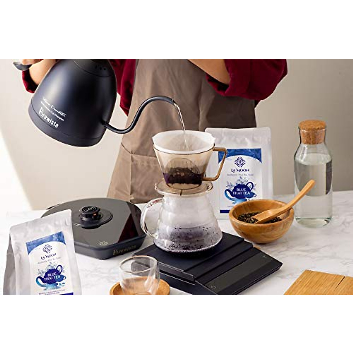 LA MOON TEA Blue Thai Tea Mix - Traditional Loose Leaf from Butterfly Pea Flower and Assam Black for Home-made Iced Tea, Boba & Latte No Food Dye, 7.05 Oz.