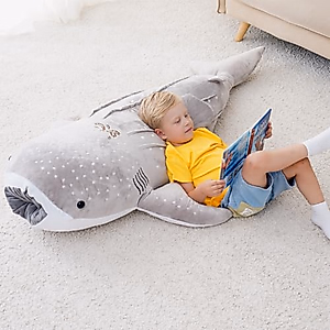 Zctghvy 48 inch Giant Whale Shark Stuffed Animal Toy Whale Plush Kids Pillow Grey Whale Shark Plush Toy Pillow Whale Shark Stuffed Animal
