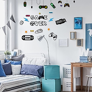 Gamer Wall Sticker Game Wall Decals for Boys,Video Game Room Decor Gaming Controller Wall Stickers Removable DIY Cartoon Party Wallpaper for Kids Bedroom Home Playroom Decoration,6 Sheets