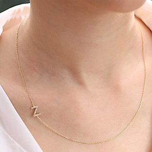Sideways Initial Necklace for Women, 14k Gold Filled Dainty Cubic Zirconia Sideways Letter Necklace, Tiny Monogram Initial Necklace Gifts for Women