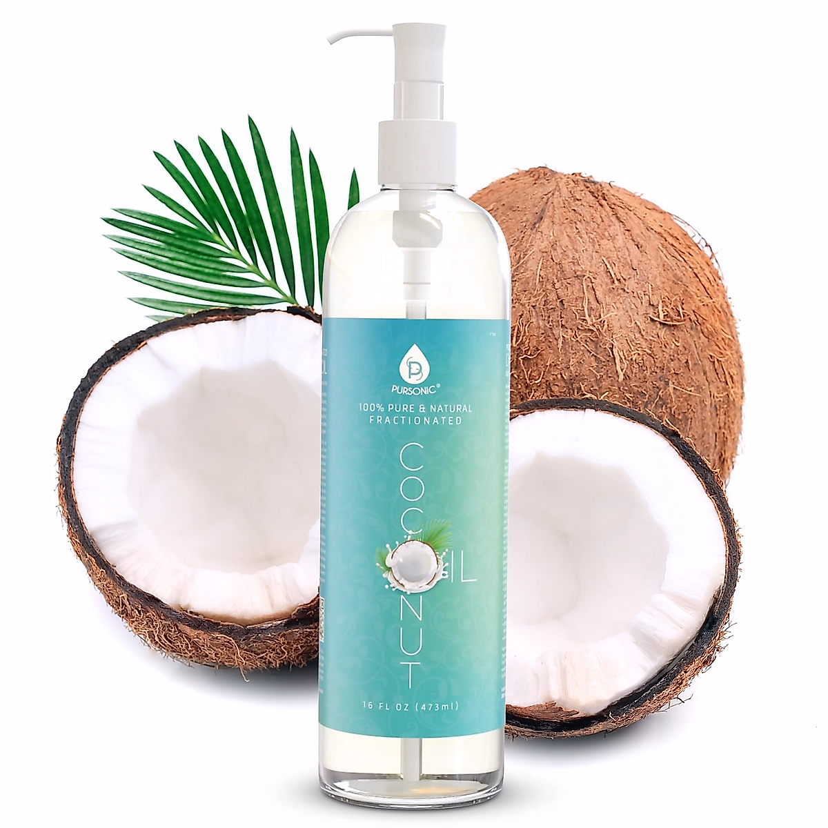 Pursonic Pure Unscented Fractionated Coconut Oil - 16 Oz Multipurpose Oil for Skin, Hair, Body Massage & Makeup Removal - Carrier Oil for Essential Oils and Aromatherapy