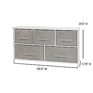 Flash Furniture Harris 5-Drawer Storage Chest of Drawers, Modern Bedroom Dresser with 5 Easy Pull Fabric Drawers and Engineered Wood Top, Light Gray