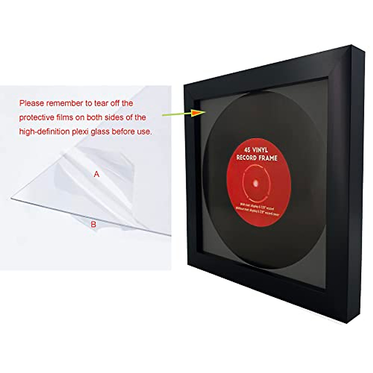 2 Pack, 45 Single 6 7/8" Vinyl Record Frame, Display 45 rpm Vinyl Record with Mat or 7" 45 rpm Vinyl Sleeve Art without mat, Wall & Tabletop Display