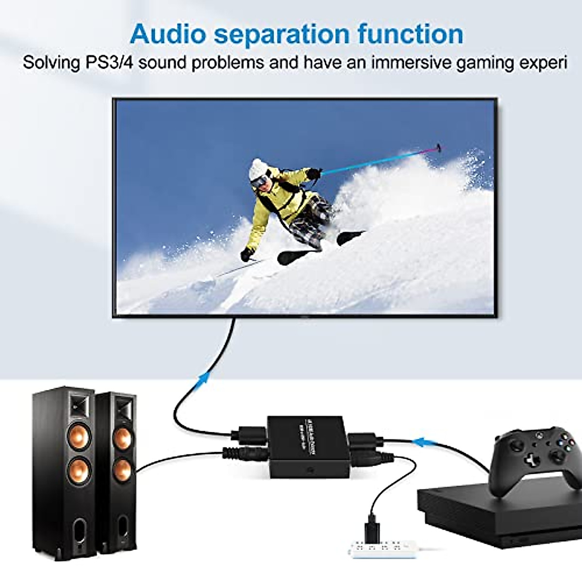 HDMI Audio Extractor 4K, avedio links HDMI to HDMI + 3.5MM Audio Output Converter Adapter Inserter, Support 1080P 3D Compatible with Fire Stick, Xbox, Laptop,Blu-Ray Player