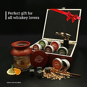 SOLENCIO Cocktail Smoker Kit with Butane Torch, 6 Wood Chip Flasks, 4 Stone Ice Cubes, and Whiskey Box Set for Old Fashioned and Bourbon Infusion as Gift for Men, Husband, Dad, and All Whisky Lovers