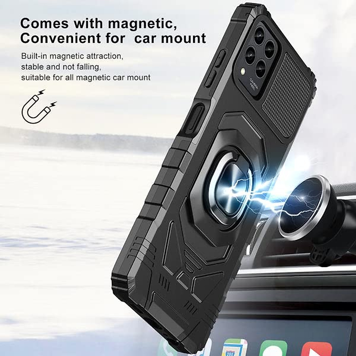 Galaxy Wireless for T-Mobile REVVL 6 Pro 5G Case w/Tempered Glass Screen Protector [Military Grade] Ring Car Mount Kickstand Shockproof Hard Phone Case - Black