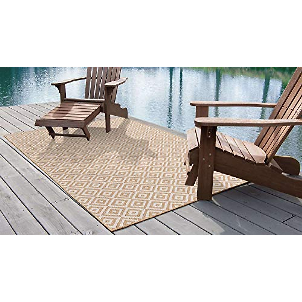 Unique Loom Outdoor Collection Area Rug - Costa Rica (5' 3" x 8' Rectangle, Beige/ Cream)