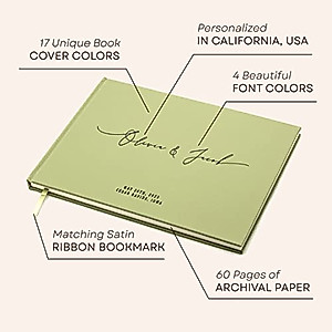 MUUJEE Personalized Guestbook in Sage - Premium Custom Modern Guest Book for Wedding Reception, Birthday Party or Events w/Bookmark Blank Pages for Signing 11.5 x 8.5 inches