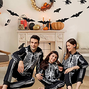 ANGELGGH Family Matching Halloween Onesie Pajamas, Funny Skeleton Printed Hooded Zippered PJs Holiday Loungewear for Men/Women (Youth, 6-8T, Skull)