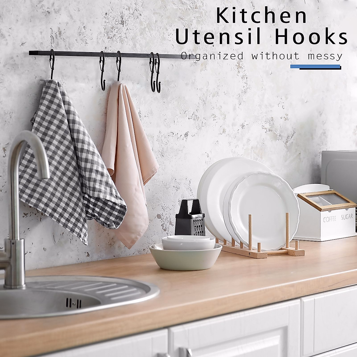 ADIIL 10 Pcs S Hooks for Hanging with Safety Buckle, Heavy Duty Metal S Shaped Closet Hooks for Hanging Plants, Kitchen Utensils, Jeans, Bags, Pots, 3.75 Inch, Black