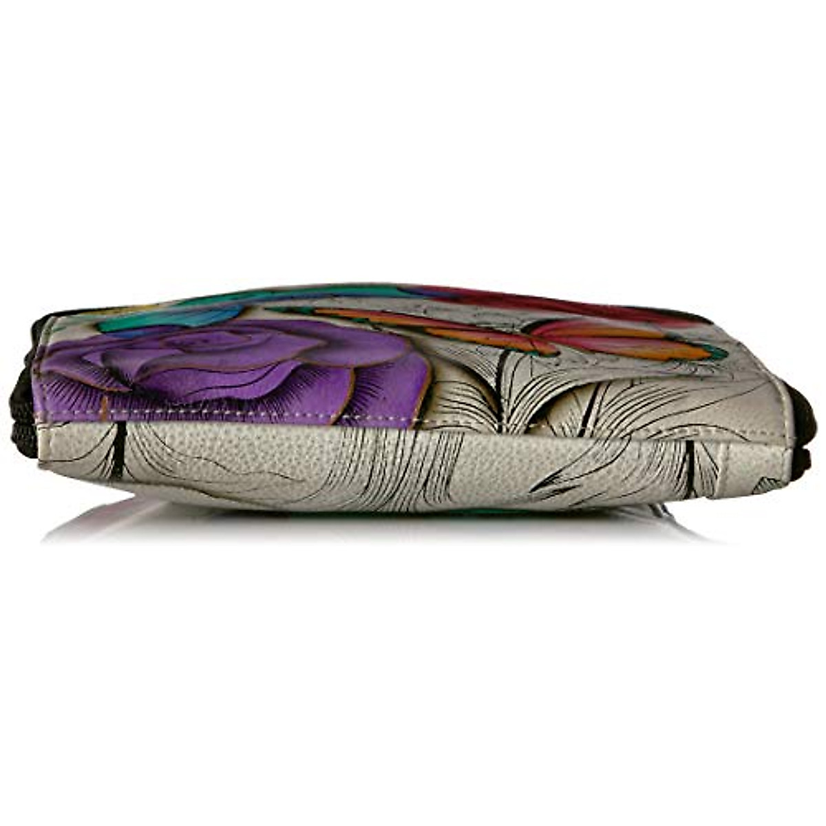 Anna by Anuschka Women's Genuine Leather Tall Zip-Around Cross Body| Hand Painted Original Artwork | Floral Paradise