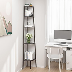 vidaXL 5-Tier Corner Storage Shelf - Black Steel Frame Bookcase for Living Room, Bedroom, Office - 17.9"x12.4"x70.9" Size