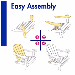 BRIOPAWS Folding Adirondack Chair with Ottoman, Weather Resistant HDPE Patio Chairs w/Cup Holders & Retractable Footrest for Poolside Lawn Fire Pit Deck Outdoor Porch Campfire, Blue, 1 Pack