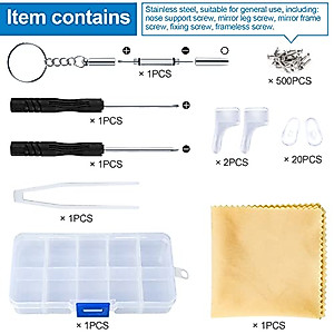 OIIKI Eyeglasses Repair Kit, 3-in-1 Screwdriver, Slotted/Cross Bit Screwdrivers, 10Pairs Nose Pads, Tweezer, Anti-Slip Holder, Cleaning Cloth, Screws, Storage Box, Replacement for Glasses, Sunglass