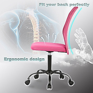 Simple Mesh Office Chair, Ergonomic Office Chair Armless Home Office Chair Adjustable Computer Chair Task Rolling Swivel Chair Black Desk Chair for Working,Meeting - Pink