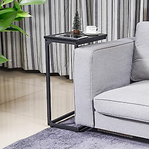 AMHANCIBLE C Shaped End Table Set of 2, Couch Tables That Slide Under, TV Trays, Side Tables for Living Room, Snack Table for Small Space, Black HET02BBK