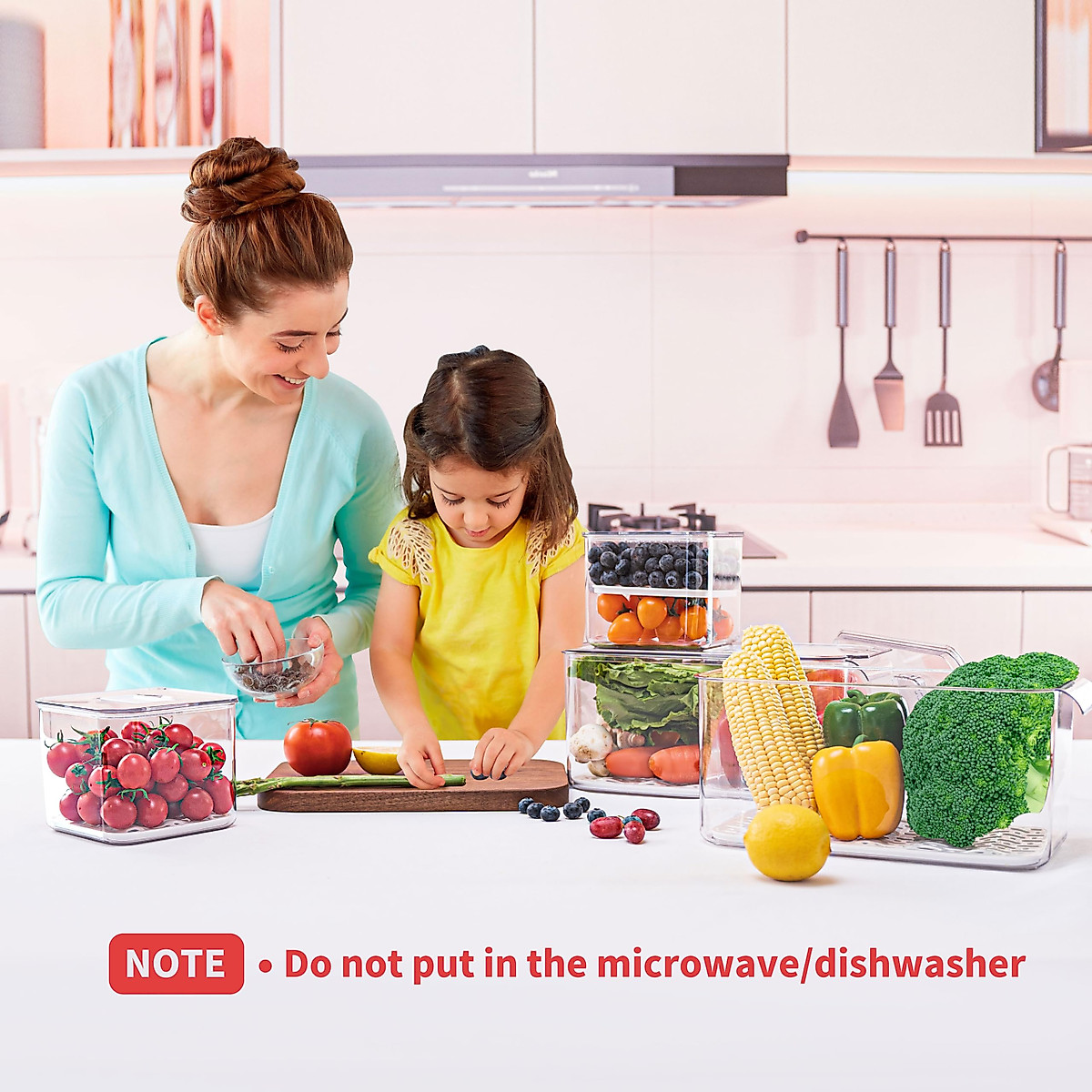 elabo Food Storage Containers Fridge Produce Saver- 3 Piece Set Stackable Refrigerator Organizer Keeper Drawers Bins Baskets with Lids and Removable Drain Tray for Veggie, Berry, Fruits and Vegetables