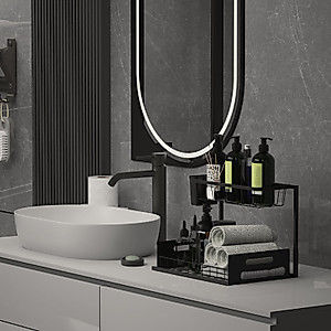 ZHLMIEEX Under Sink Organizer, Pull Out Cabinet Organizer 2-Tier L Shaped Metal Slide Out Sliding Shelf Under Cabinet Storage Multi-Use for Under Kitchen Bathroom Sink Organizers and Storage