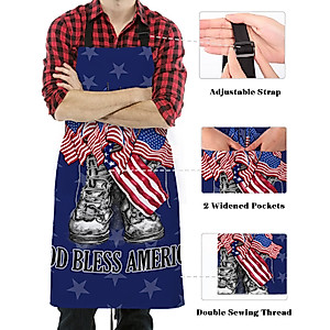 LAMANDA Kitchen Aprons for Women,Memorial Day Free Boots USA Flag Cooking Apron with Pockets Server Aprons Chef Apron for Men