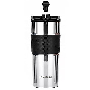 JavaSun French Press Travel Mug 16oz, Large Deluxe Coffee and Tea maker (Black)