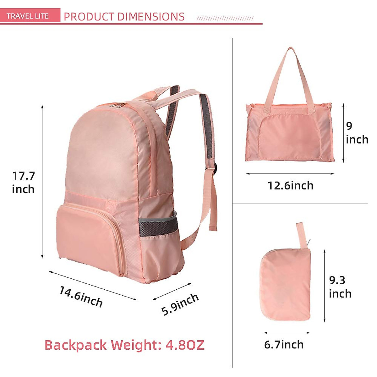 TRAVEL LITE FOLDABLE LIGHTWEIGHT DURABLE TRAVEL BACKPACK | PACKABLE BACKPACK | DAYPACK (Beige)