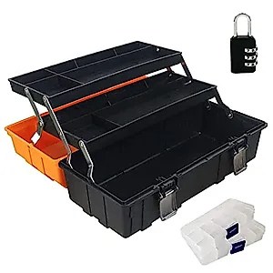 WEWLINE 17-Inch Tool Box Organizer 3-Layer Multiplication Plastic Storage Toolbox with Portable Handle Perfect for Home Office Car Trunk