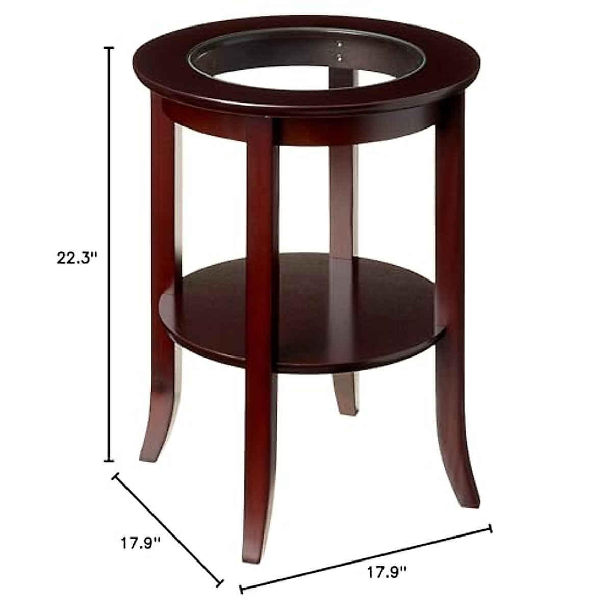 Frenchi Furniture-Wood Genoa End Table, Round Side /Accent Table , Inset Glass Espresso