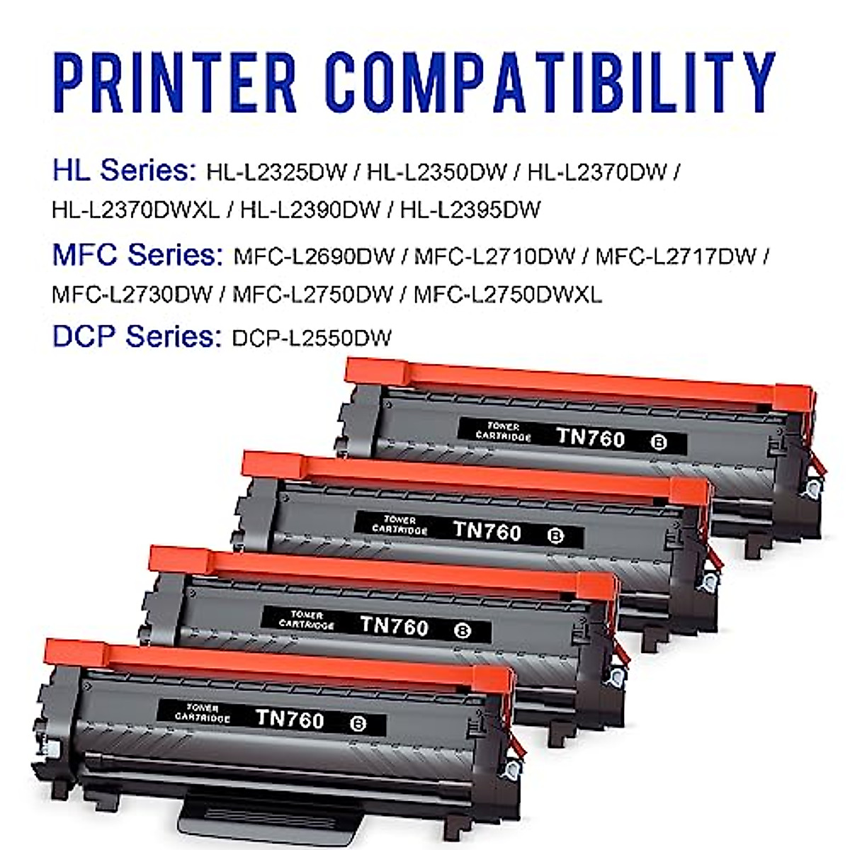 Valinkso TN760 Toner for Brother Printer Replacement for Brother TN760 TN-760 TN 760 TN730 TN-730 TN 730 for MFC-L2710DW DCP-L2550DW MFC-L2750DW HL-L2395DW HL-L2350DW Toner TN-730/TN-760 (4 Black)