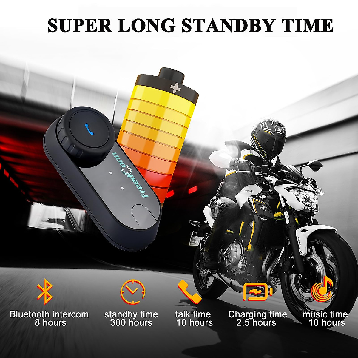 FreedConn T-COMVB Motorcycle Helmet Bluetooth Intercom Interphone Headset Headphones Kit for 2 or 3 Riders /MP3 Player/GPS/FM Radio/Hands Free (5 pin)