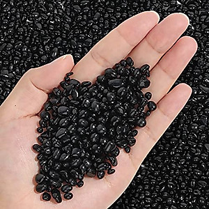 T4U Tumbled Chips Stones Crushed Black Gravels 1 LB, Irregular Shaped Natural Rock Pebbles, DIY Polished Rocks for Potted Plant, Bonsai, Vase Fillers Aquarium Decoration, Aquarium Gravel Rocks