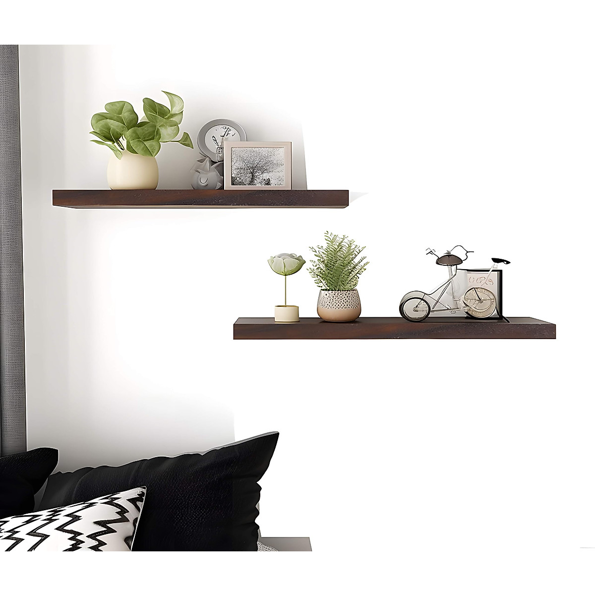 PHPH Wood Floating Shelves for Wall, Wooden Wall Shelves for Bedroom, Set of 6 Brown 17 Inch
