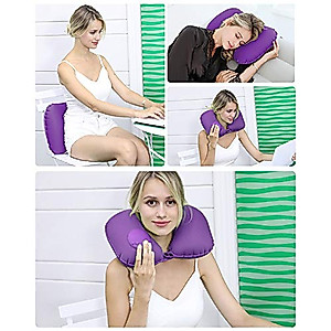 oAutoSjy Inflatable Neck Pillow Car U-Shaped Inflatable Headrest Foldable Travel Air Pillow for Airplanes Portable Head Neck Support Pillow Camping Pillow for Sleeping Headrest Cushion for Office Home